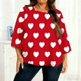 AUNVITO Women's Plus Size Ombre Casual Top Three-Quarter Sleeve Round ...