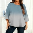 AUNVITO Women's Plus Size Ombre Casual Top Three-Quarter Sleeve Round ...