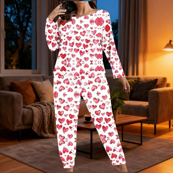 AUNVITO Women's Plus Size Valentine's Day Pajama Set Long Sleeve and ...