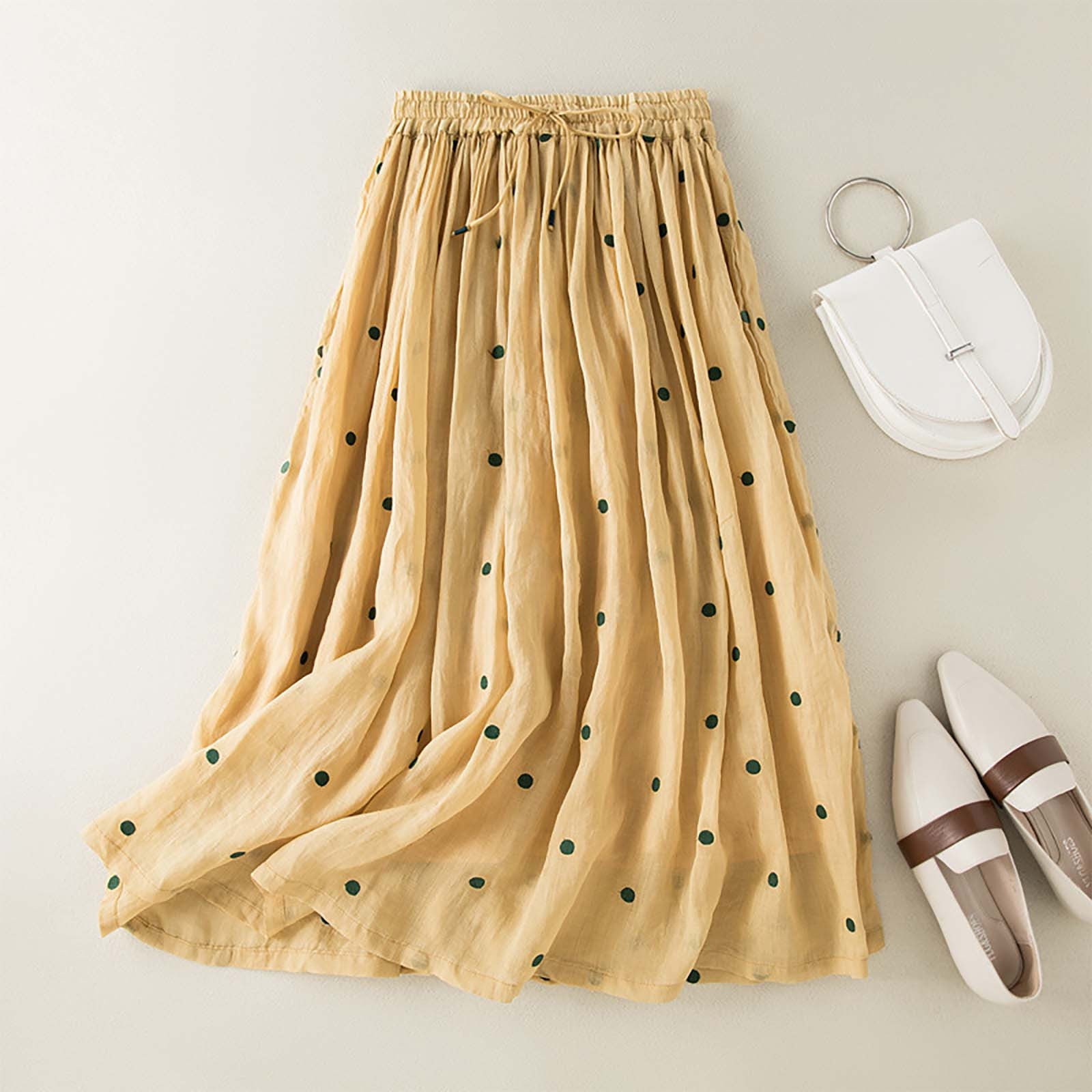 AUNVITO Women's Plus Size Vintage Elastic Waist Flowy A-Line Maxi Skirt ...