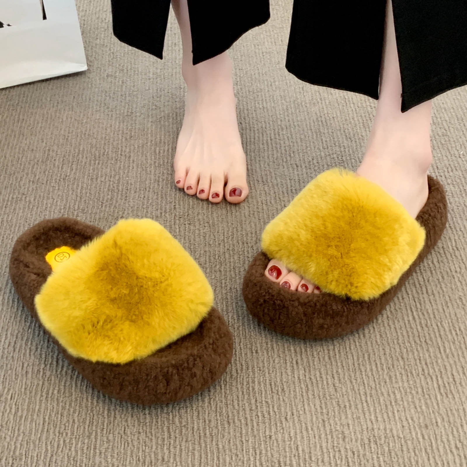 AUNVITO Women's Plush-Lined Platform Slippers Winter Fuzzy Warm House ...