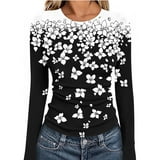 AUNVITO Women's Ribbed Top Round Neck Long Sleeve Sleek Fit Stretchy ...