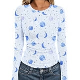 AUNVITO Women's Ribbed Top Round Neck Long Sleeve Sleek Fit Stretchy ...