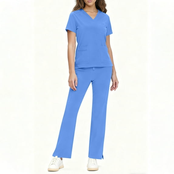 AUNVITO Women's Scrubs Set Drawstring Waist Pants with Pockets and V ...