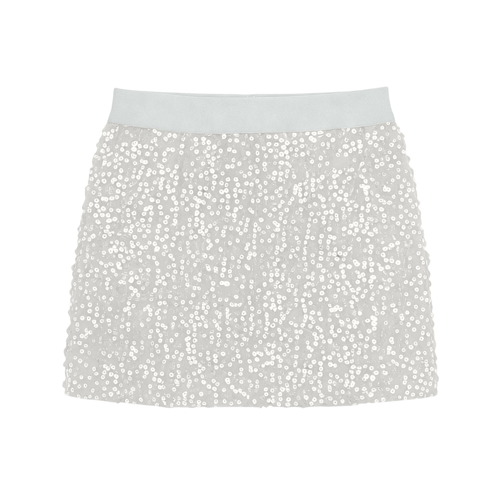 AUNVITO Women's Sequin Bodycon Mini Skirt Solid Color Festive Party ...