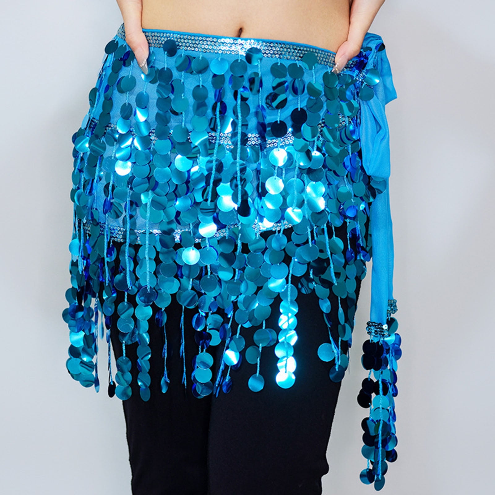AUNVITO Women's Sequined Tassel Waist Chain Belly Dance Accessory ...