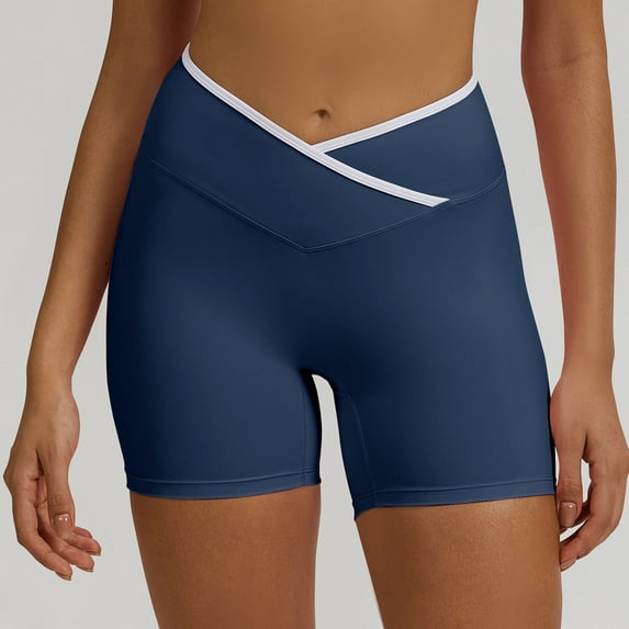 AUNVITO Women's Shorts Three Quarter Length Color Block Elastic Waist ...