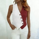 AUNVITO Women's Sleeveless Buttoned Cardigan Vest with Contrast Detail ...