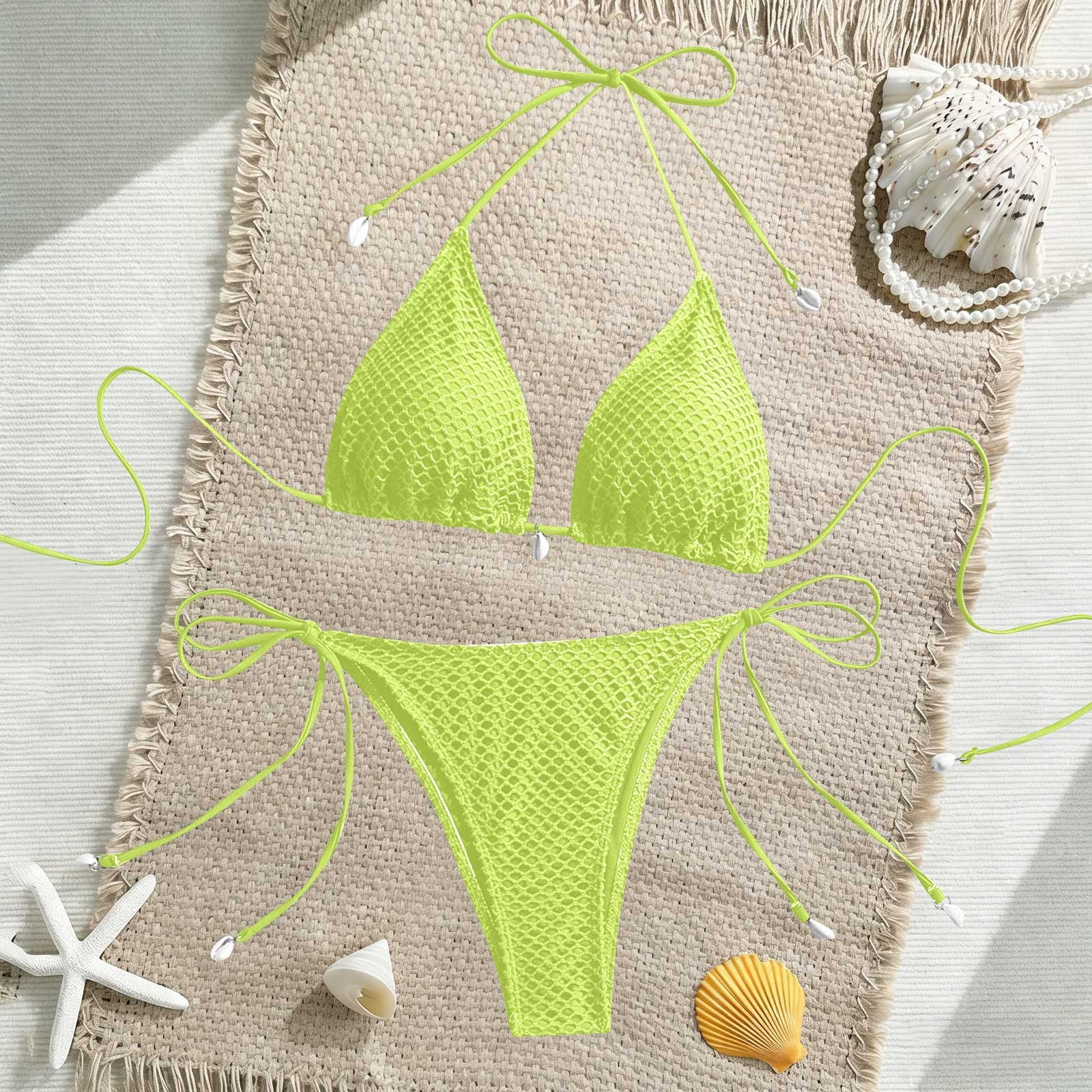 AUNVITO Women's Solid Bikini Set Padded Triangle Top with Removable ...