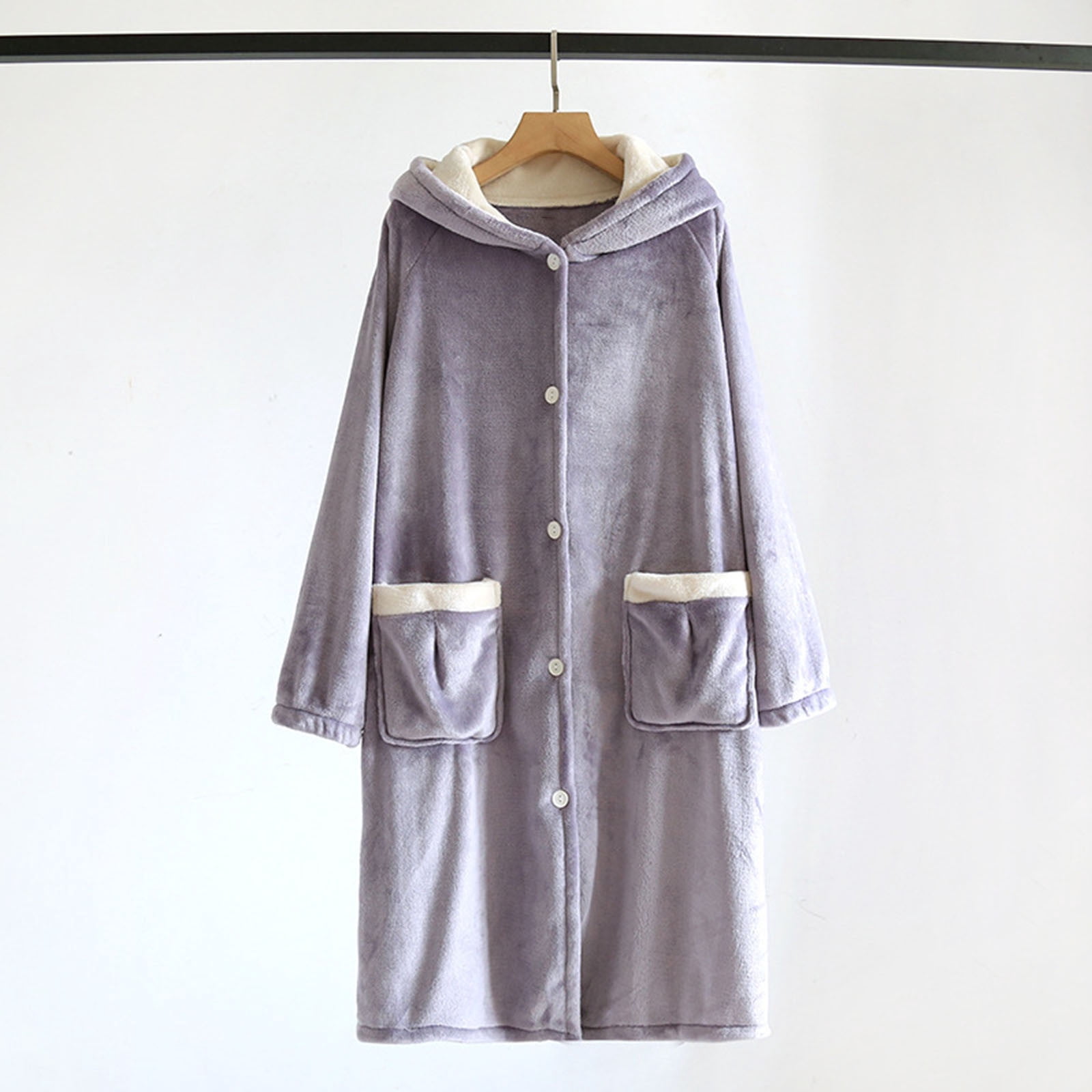 AUNVITO Women's Solid Color Bathrobe Long Sleeve Lace Trim Belted Loose ...