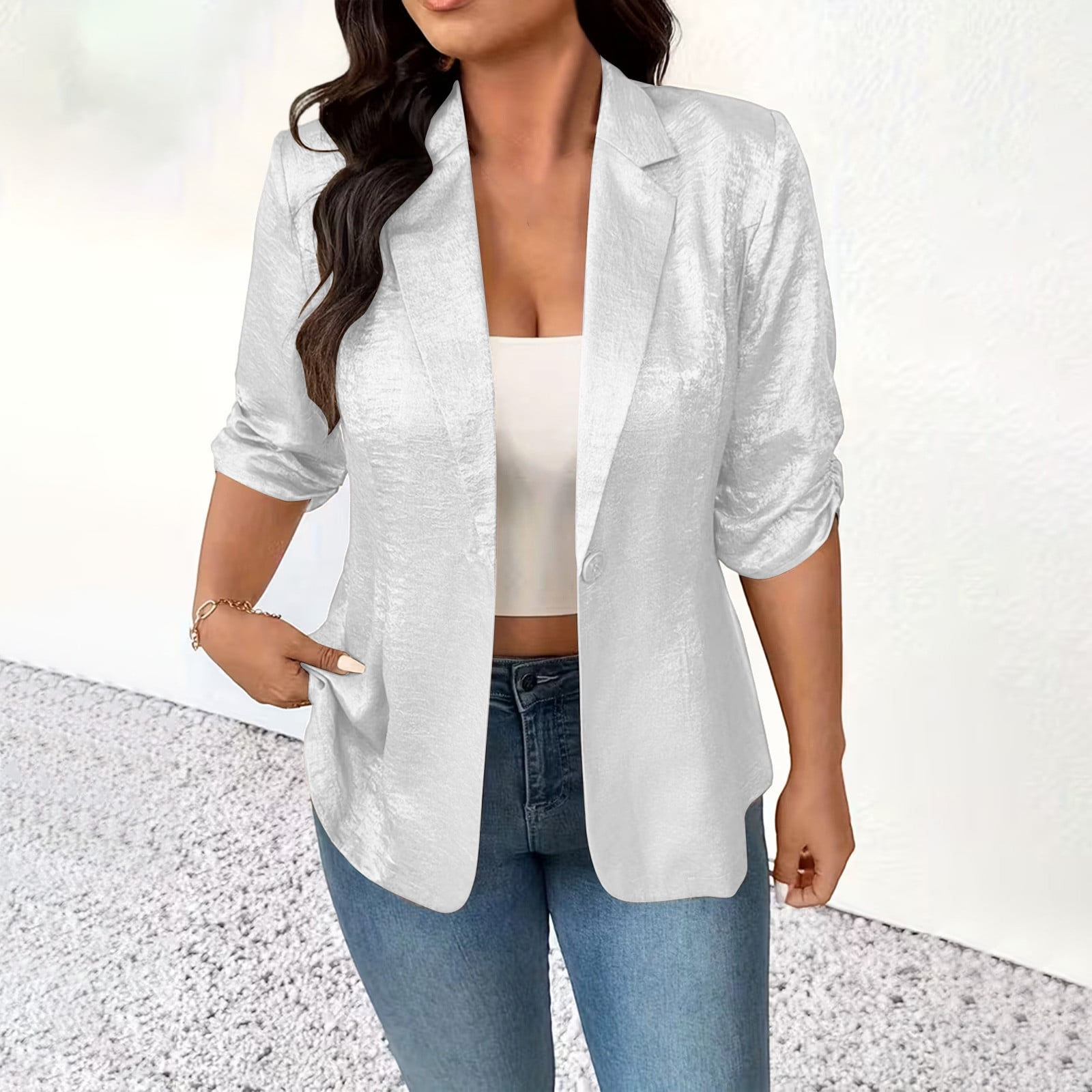 AUNVITO Women's Solid Color Long Sleeve Shirt with Button Front Casual ...