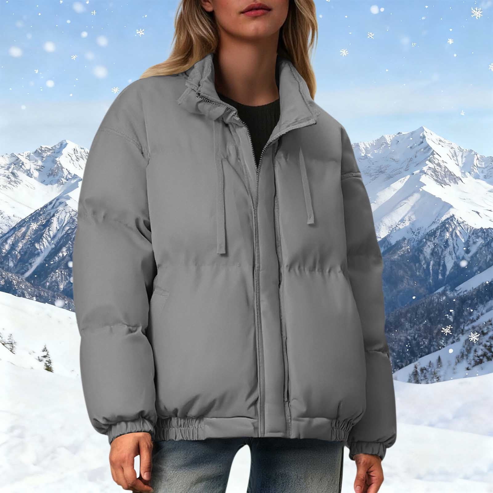 AUNVITO Women's Solid Color Parka Zippered Drawstring Stand-Up Collar ...