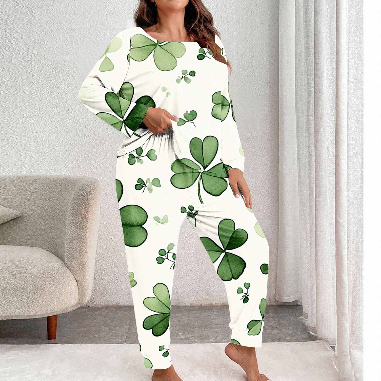 AUNVITO Women's St. Patrick's Day Pajama Set Long Sleeve and Pants with ...
