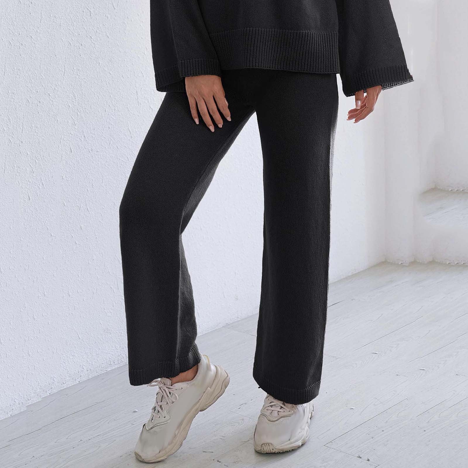 AUNVITO Women's Straight Leg Pants Soft Acrylic Knit Casual Loungewear ...