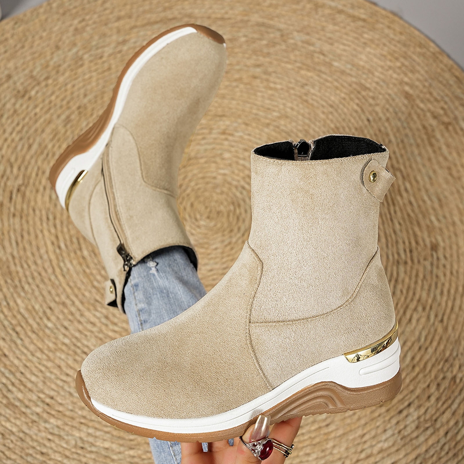 AUNVITO Women's Suede Wedge Heel Ankle Boots Comfortable Height ...