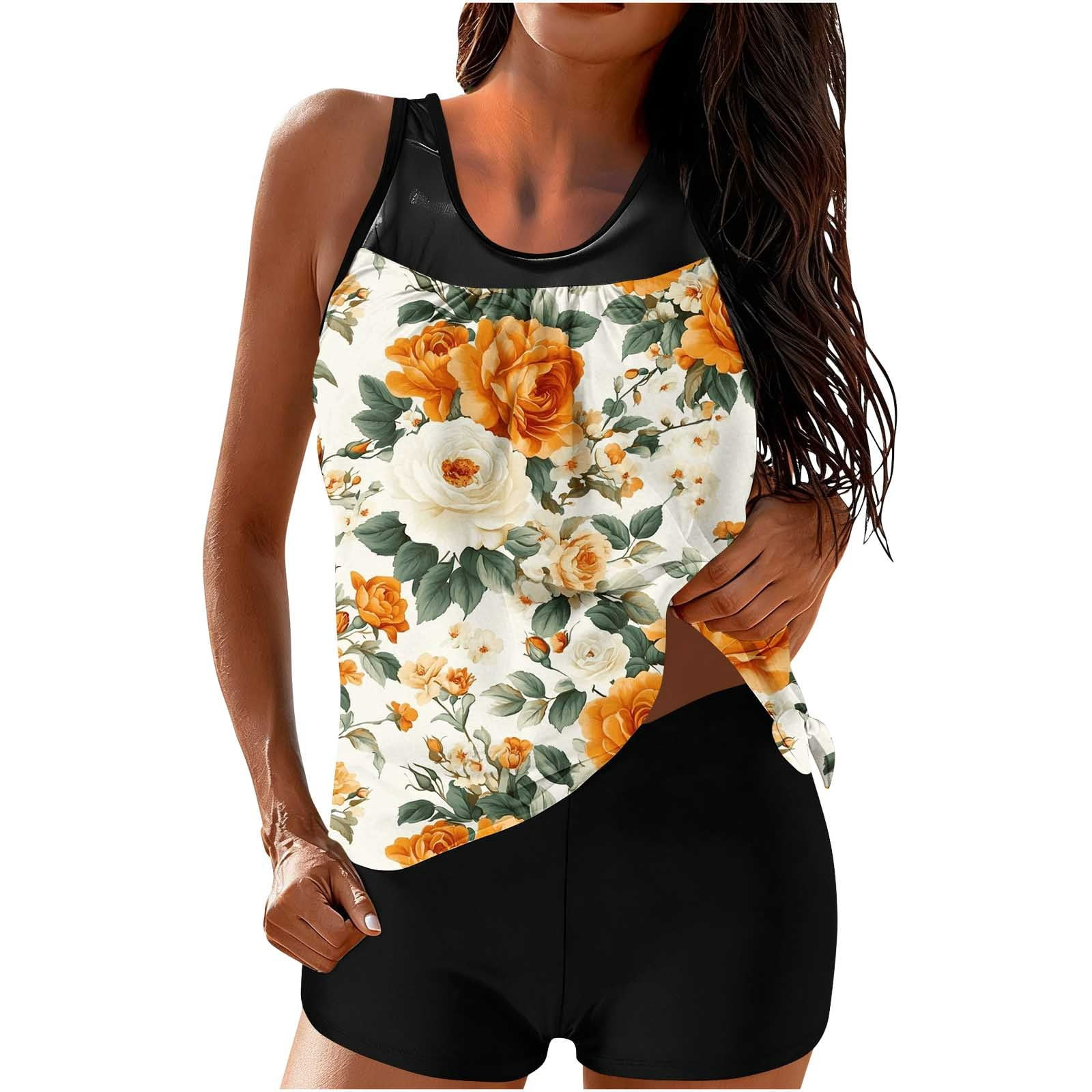 AUNVITO Women's Tankini Set High Waisted Conservative Swimsuit with ...