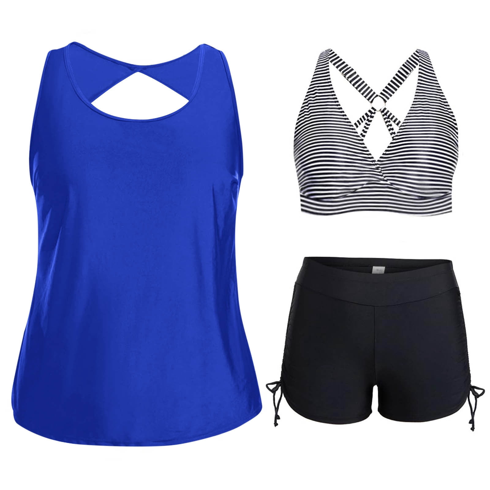 AUNVITO Women's Tankini Swimsuit Built-in Bra Soft Cup Drawstring Loose ...