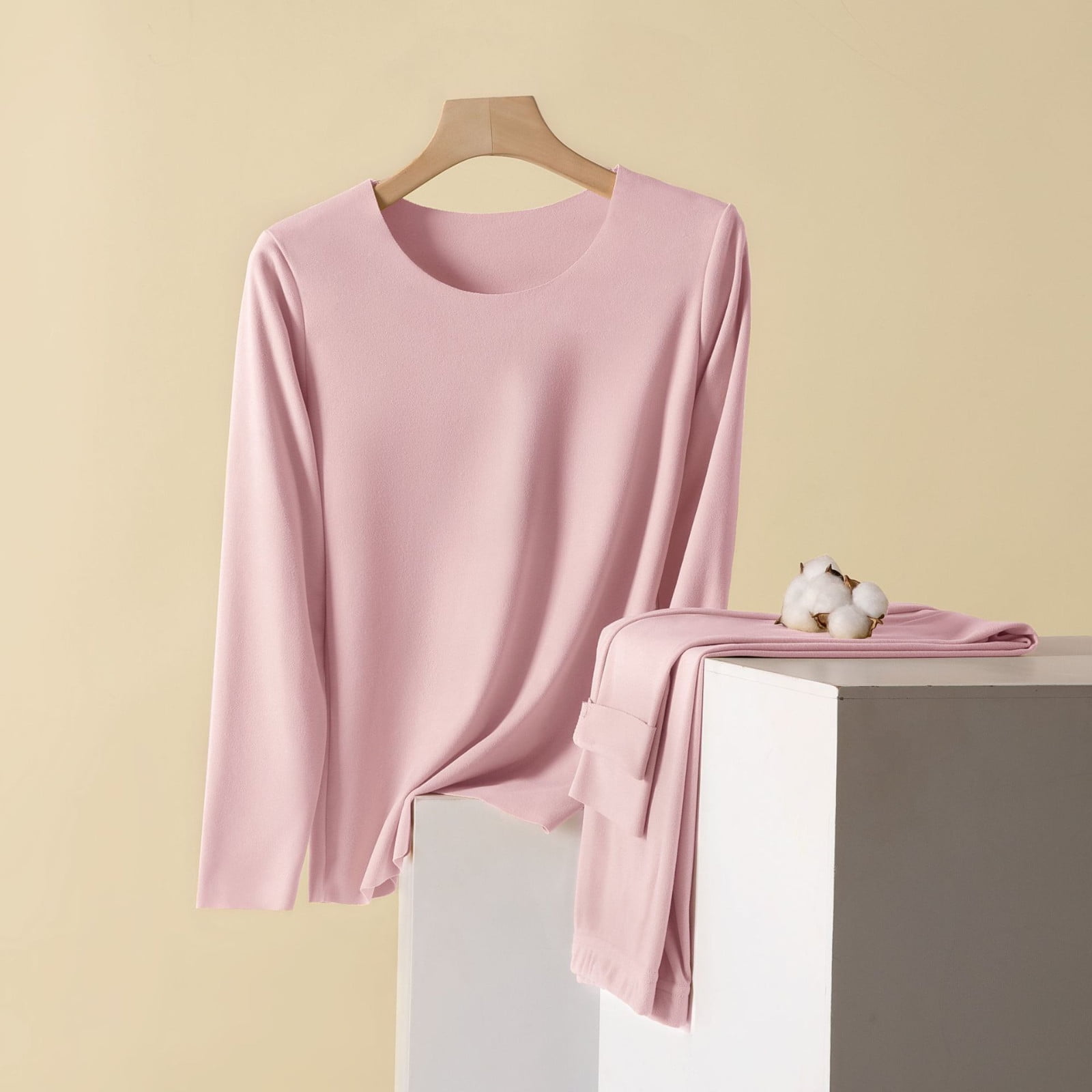 AUNVITO Women's Thermal Pajama Set Loose Fit Round Neck Long Sleeve ...