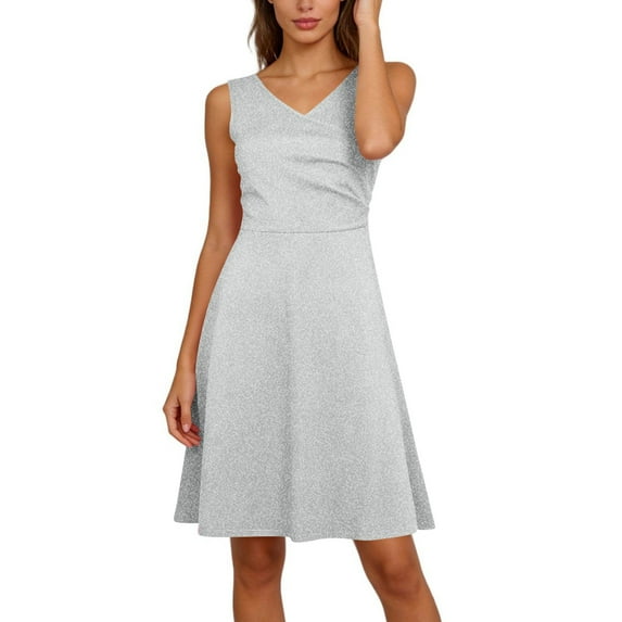 AUNVITO Women's V-Neck Cross Front Sleeveless Dress with Slim Fit A ...