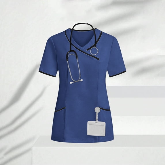 AUNVITO Women's V-Neck Nursing-Style Shirt Short Sleeve Uniform Top ...