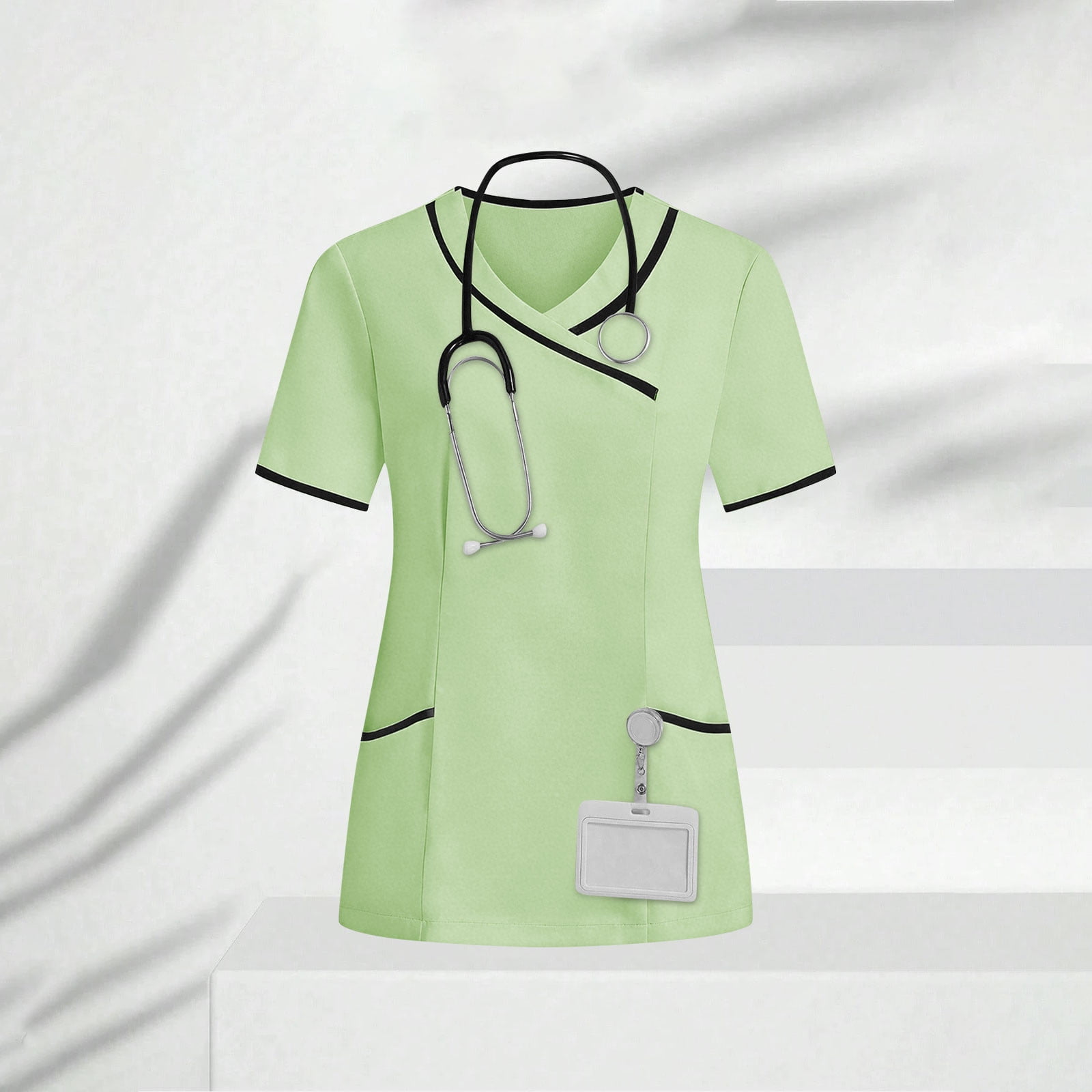 AUNVITO Women's V-Neck Nursing-Style Shirt Short Sleeve Uniform Top ...