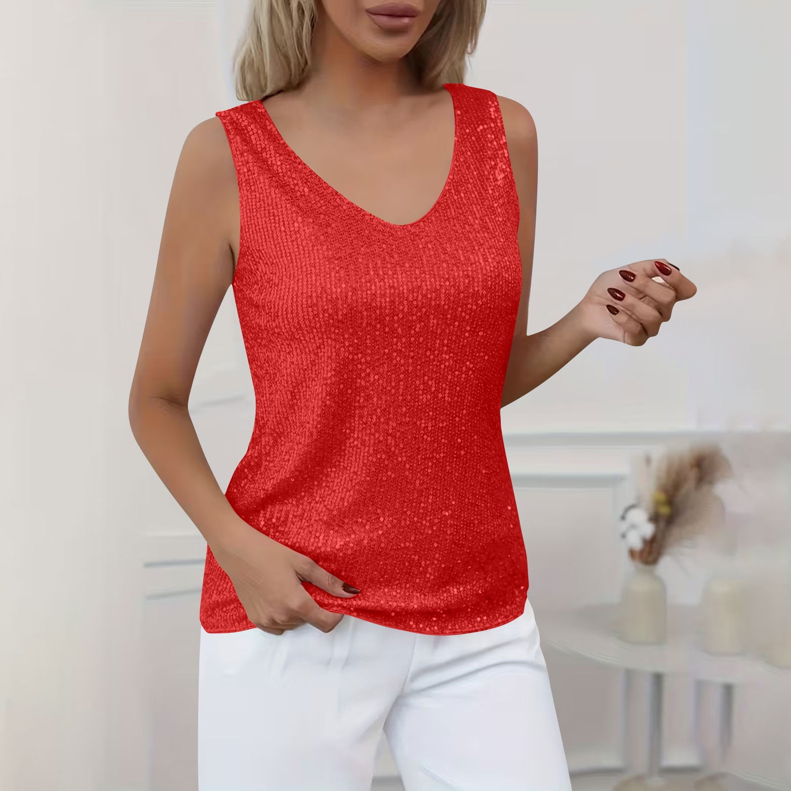 AUNVITO Women's V-Neck Sequin Blouse Elegant Style - Walmart.com