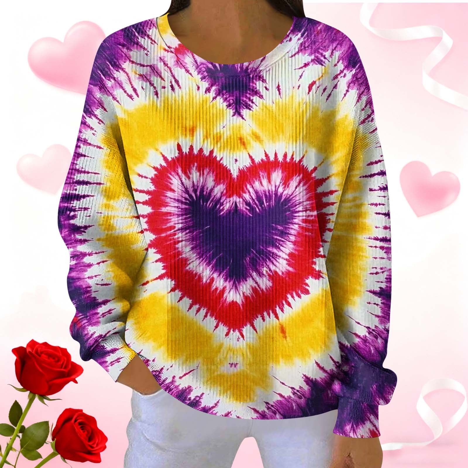 AUNVITO Women's Valentine's Day Sweatshirt Long Sleeve Round Neck with ...