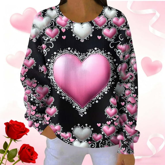 AUNVITO Women's Valentine's Day Sweatshirt Long Sleeve Round Neck with ...