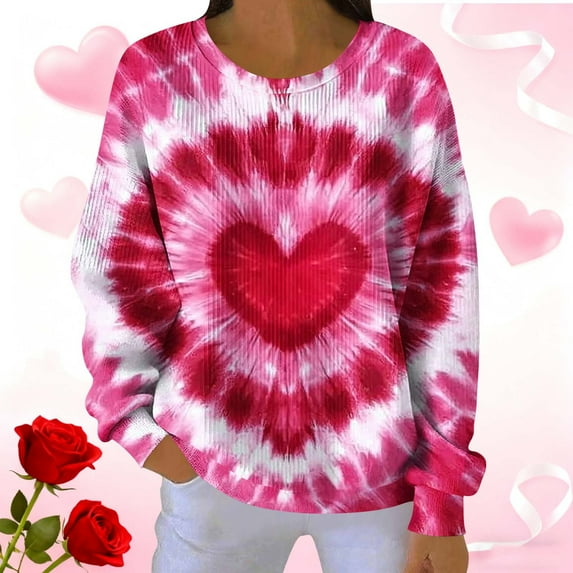 AUNVITO Women's Valentine's Day Sweatshirt Long Sleeve Round Neck with ...