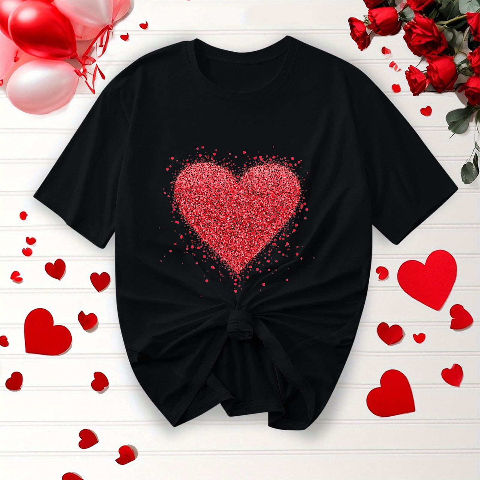 AUNVITO Women's Valentine's Day T-shirt Round Neck Short Sleeve with ...