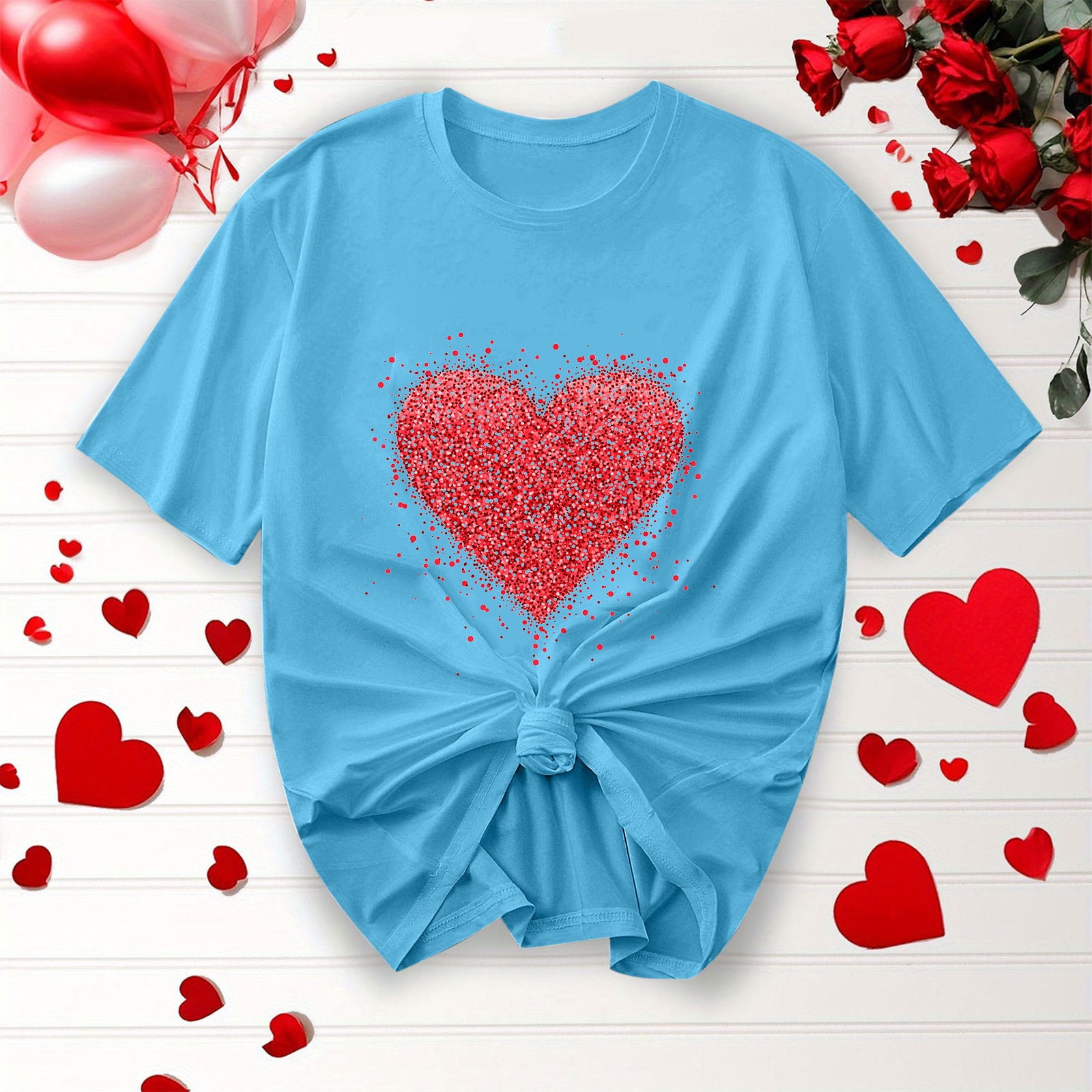 AUNVITO Women's Valentine's Day T-shirt Round Neck Short Sleeve with ...