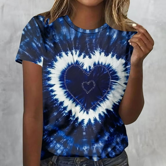 AUNVITO Women's Valentine's Day T-shirt Round Neck Short Sleeve with ...