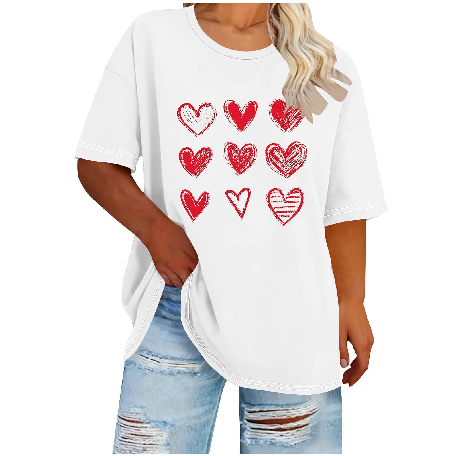 AUNVITO Women's Valentine's Plus Size T-shirt Round Neck Short Sleeve ...