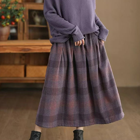 AUNVITO Women's Winter Casual Wool Blend A-Line Skirt High Waist ...