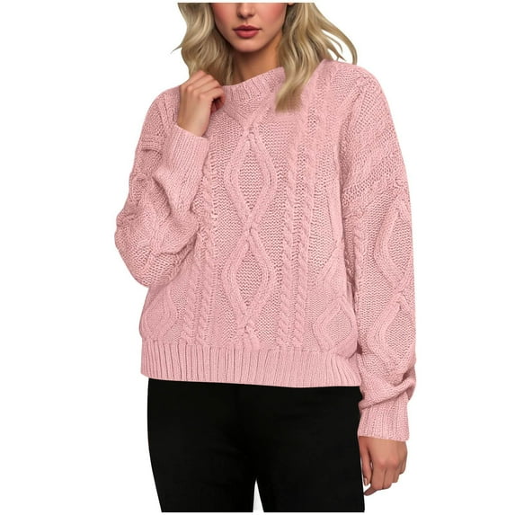 AUNVITO Womens Round Neck Sweaters Pullover Long Sleeve Solid Tops Fall ...