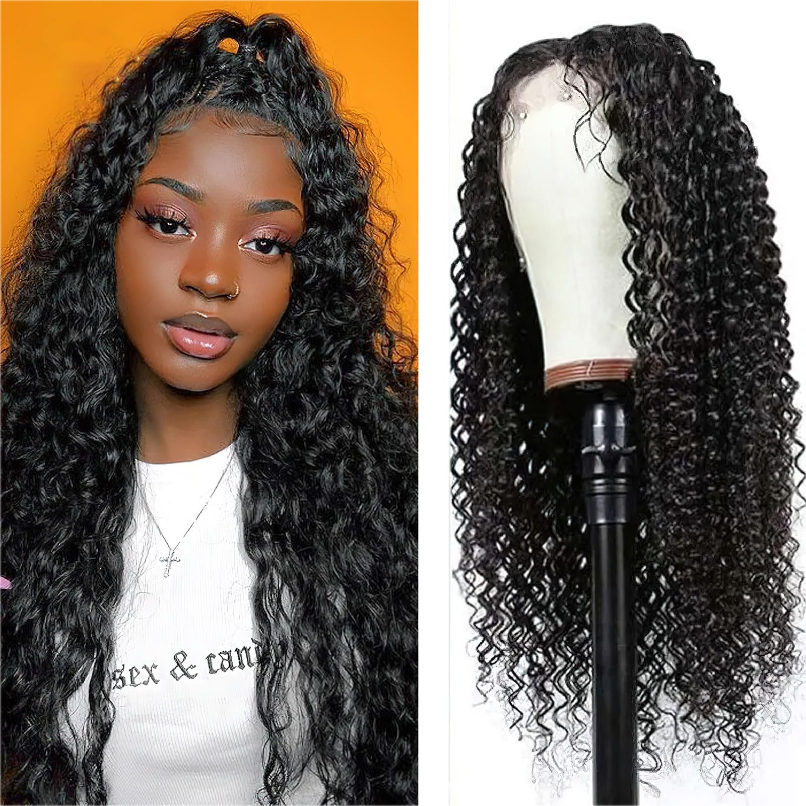 AUOCATTAIL 13x4 Deep Wave Lace Front Wigs Human Hair Curly Glueless ...