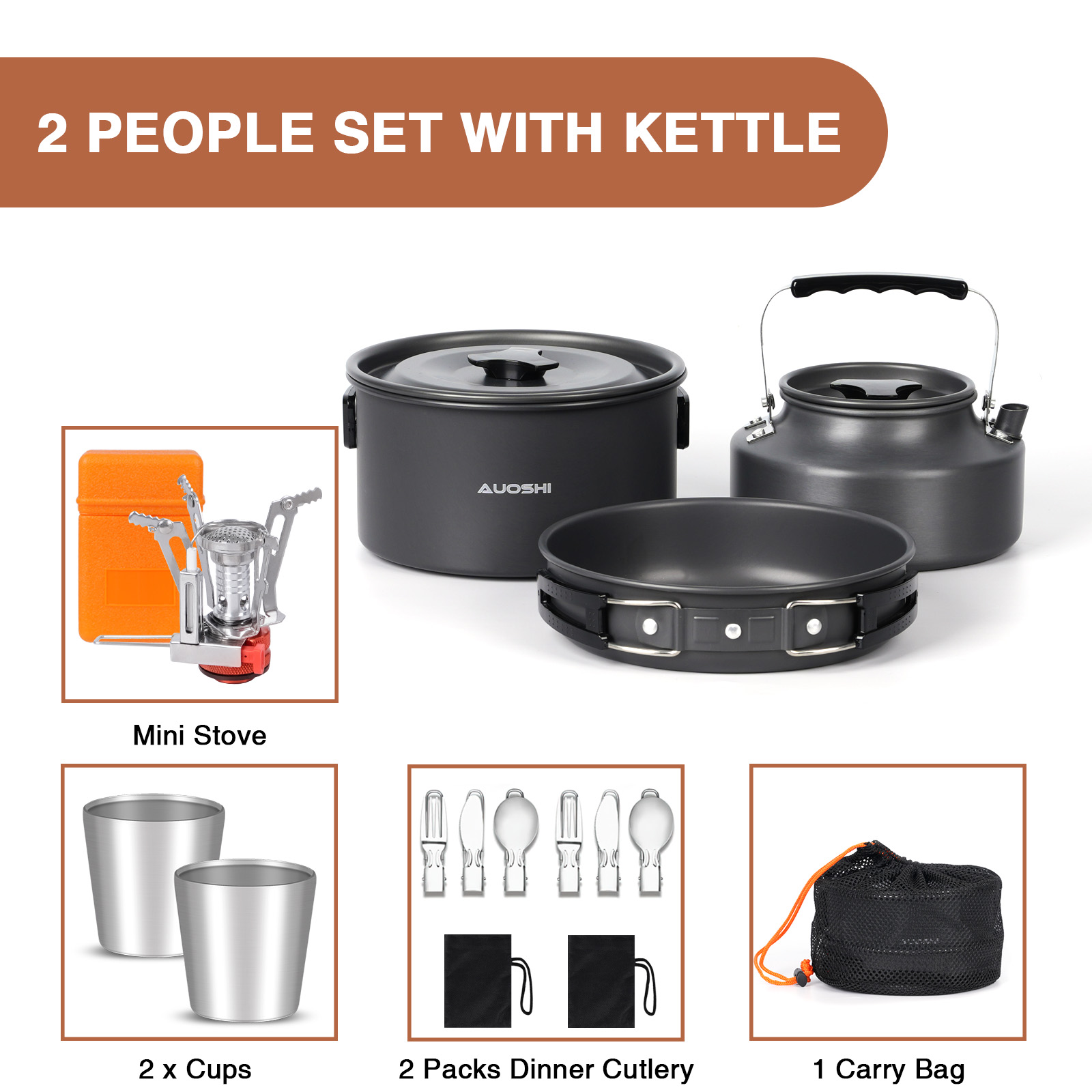 Wealers 8pc Camping Cookware Set Stainless Steel Pots and Pans with ...