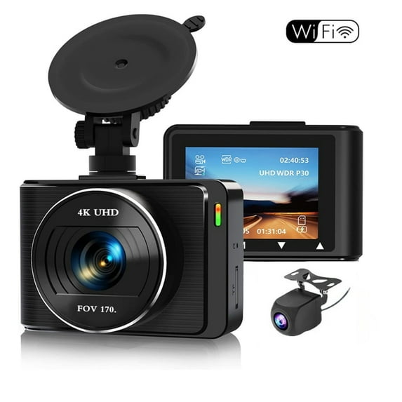 AUOSHI 4K Dash Cam with Wi-Fi & 1080P Rear Camera, Night Vision, WDR, G ...
