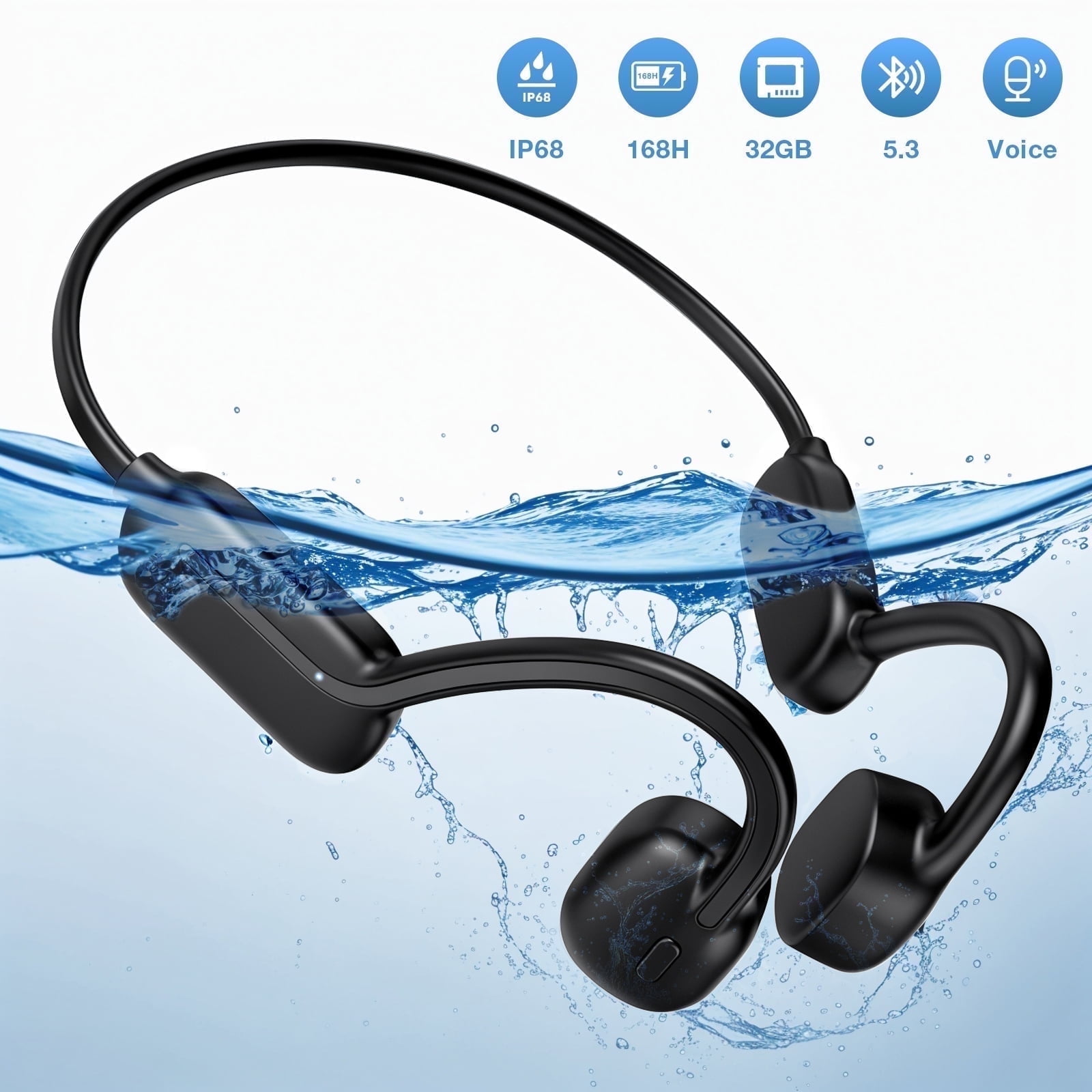 AUOSHI IP68 Waterproof Bone Conduction Headphones, 32GB MP3 Player ...