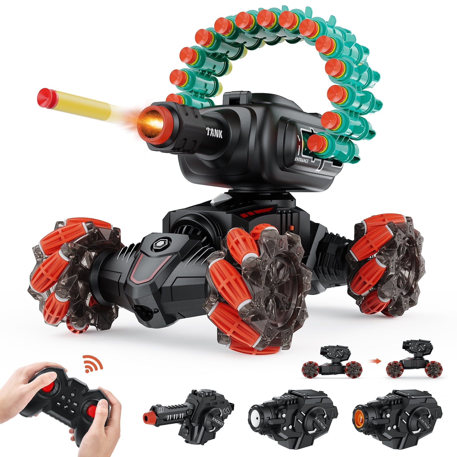 AUOSHI RC Tank Car 4 Heads That Shoot RC Car 1:14 4WD Battle Stunt Car ...