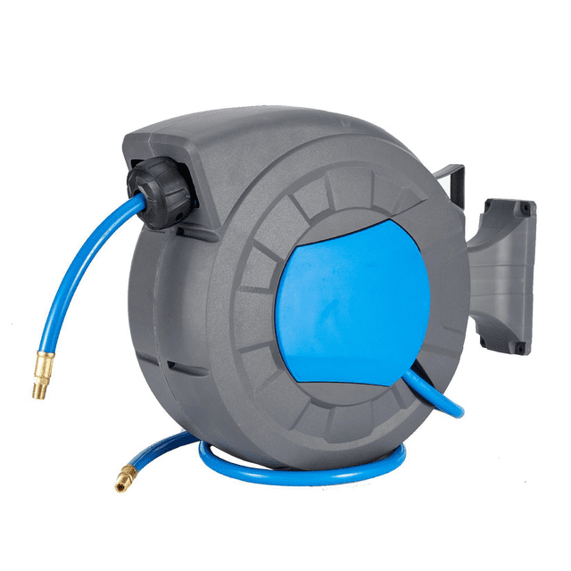 AUOSHI Retractable Air Hose Reel Air Compressor Hose Reel Automatic Rewind with 3/8 IN x 50 FT ...