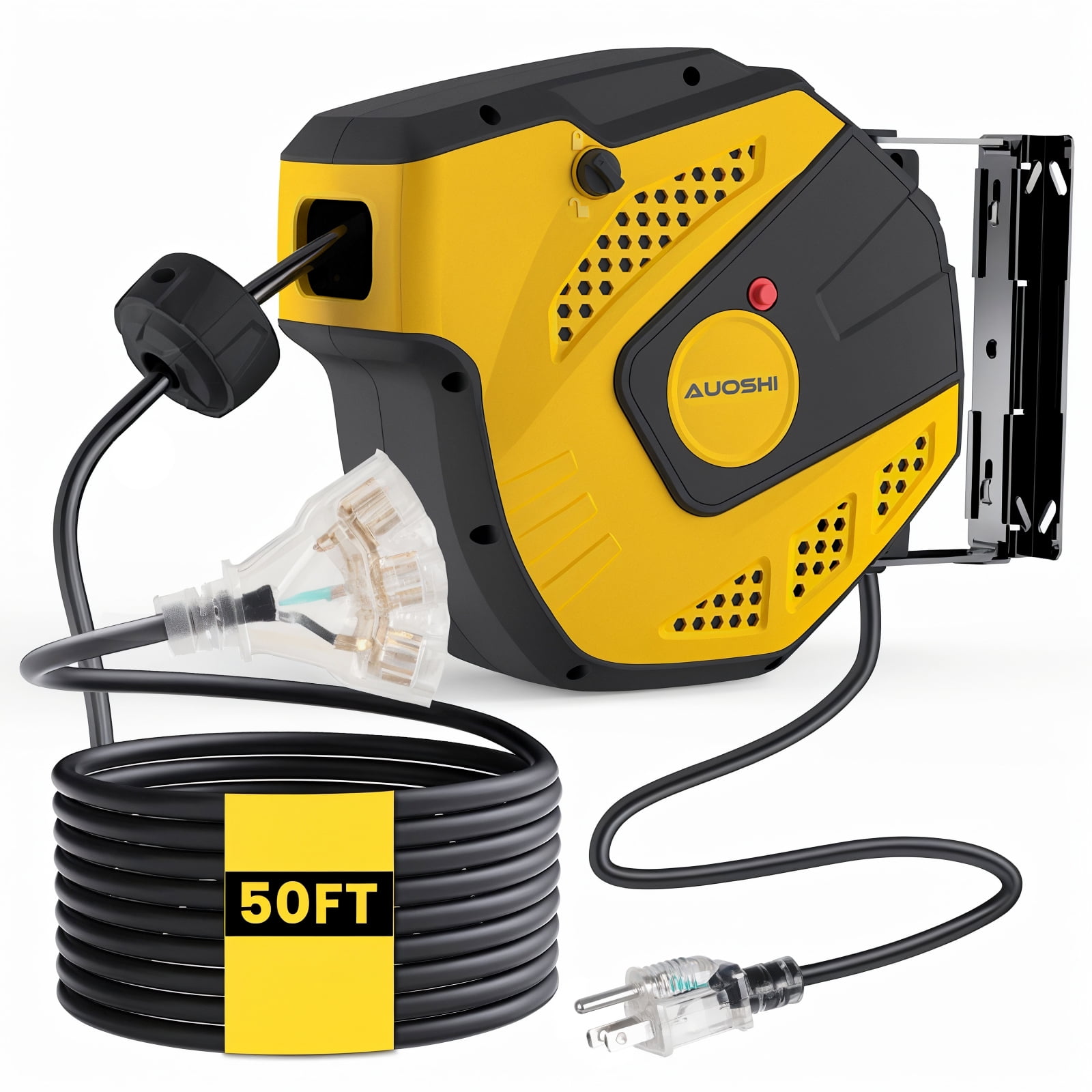 AUOSHI Retractable Extension Cord Reel 50ft Power Cord Storage Reel ...