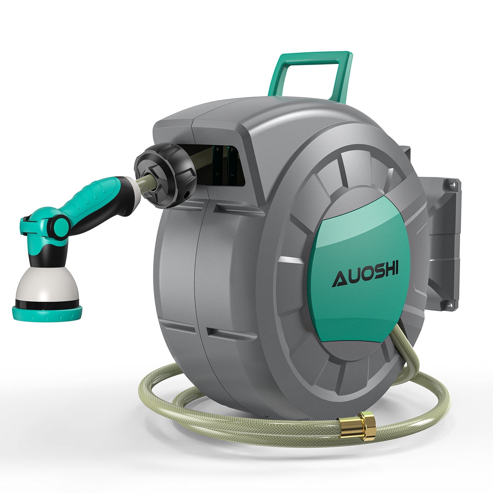AUOSHI 100ft Retractable Garden Hose Reel with 10 Function Sprayer ...