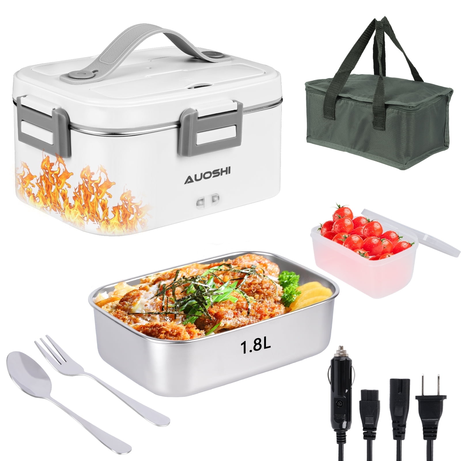 AUOSHI Electric Lunch Box, 60-80W, 1.8L Stainless Steel, Portable Food ...