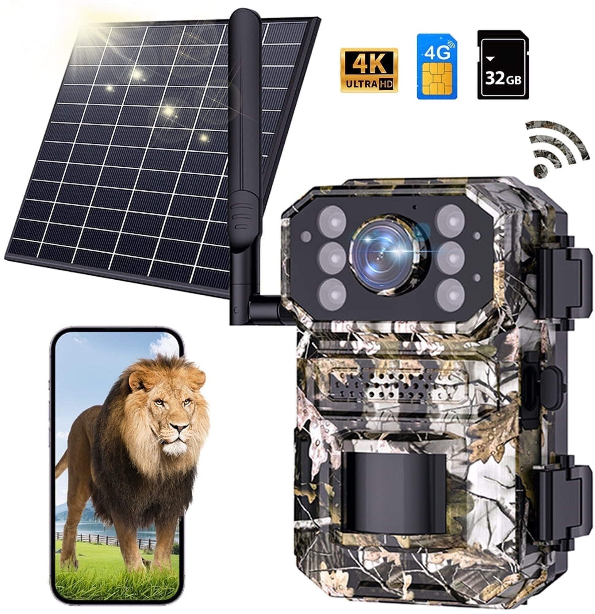 AUOSHI 4G LTE Cellular Trail Camera Wireless, 4K Solar Powered Game ...