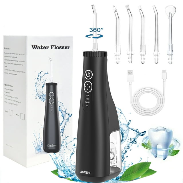 AUOSHI Portable Water Flosser, 4 Modes, 5 Tips, USB Rechargeable, IPX7 ...