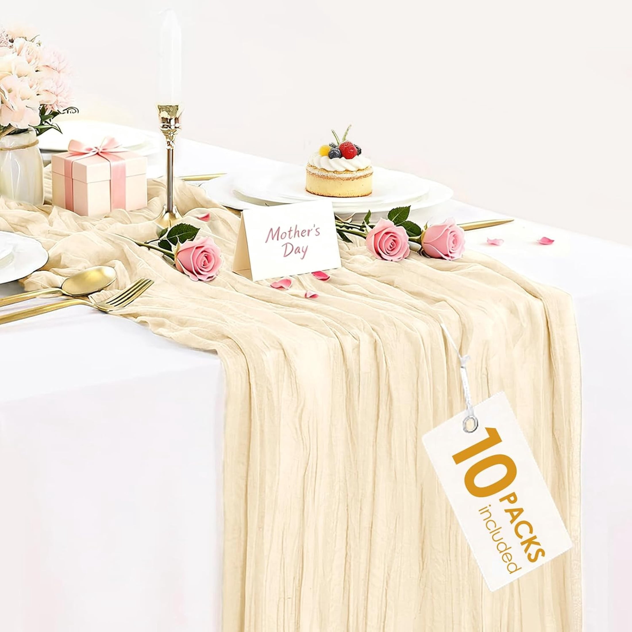 AUQ 10 Pack Beige Cream Cheesecloth Table Runner 35X120 Inches,Summer ...