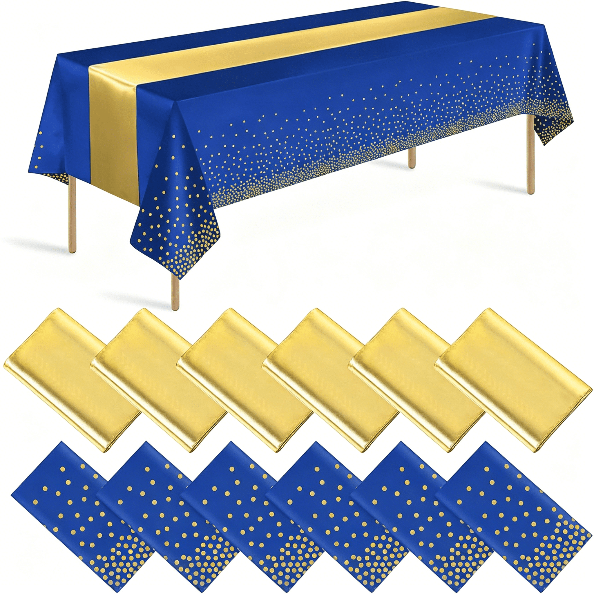 AUQ 12 Pack Blue and Gold Tablecloth and Table Runner,Royal Blue and ...