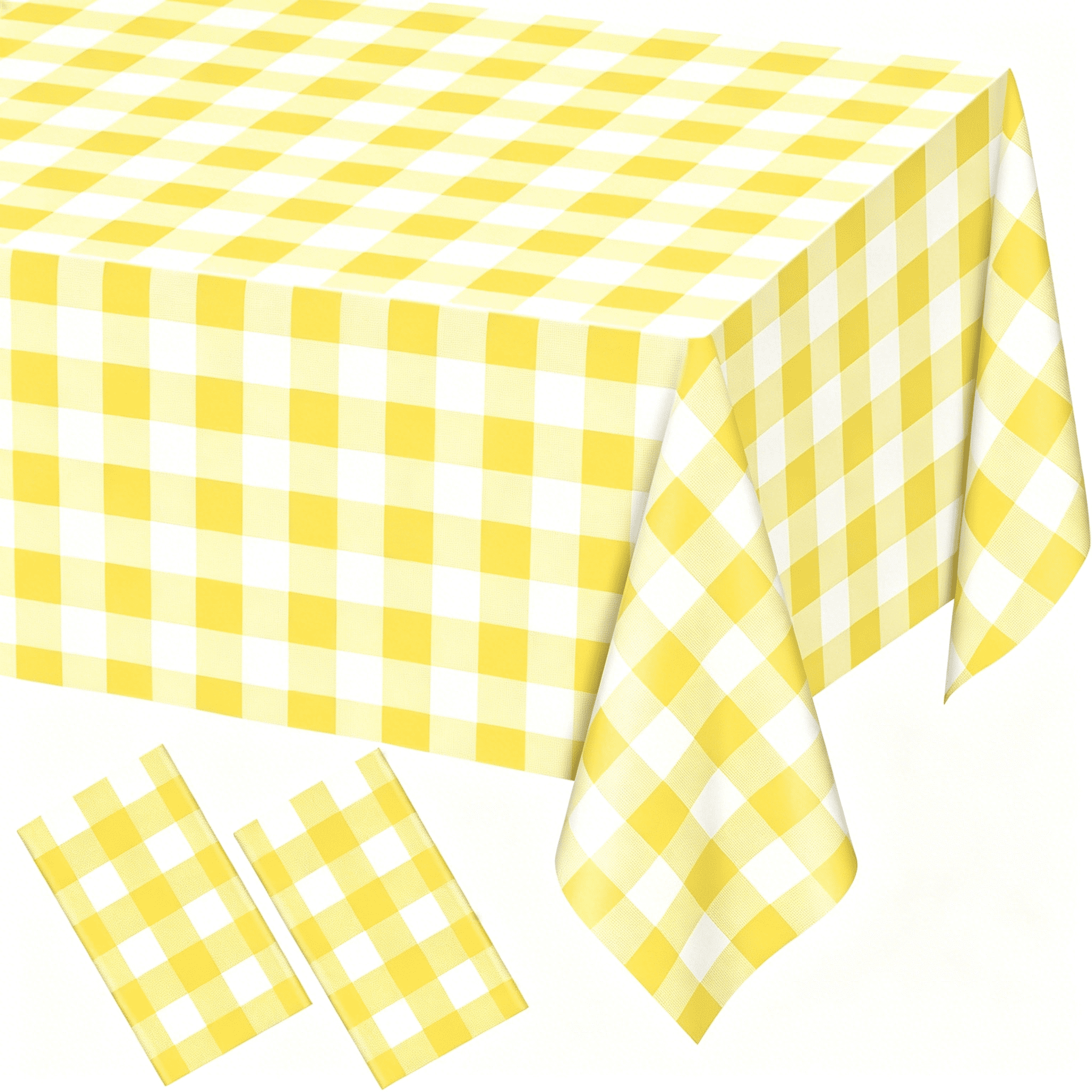 AUQ 2 Pack Light Yellow Gingham Rectangular Plastic Tablecloths,Yellow ...