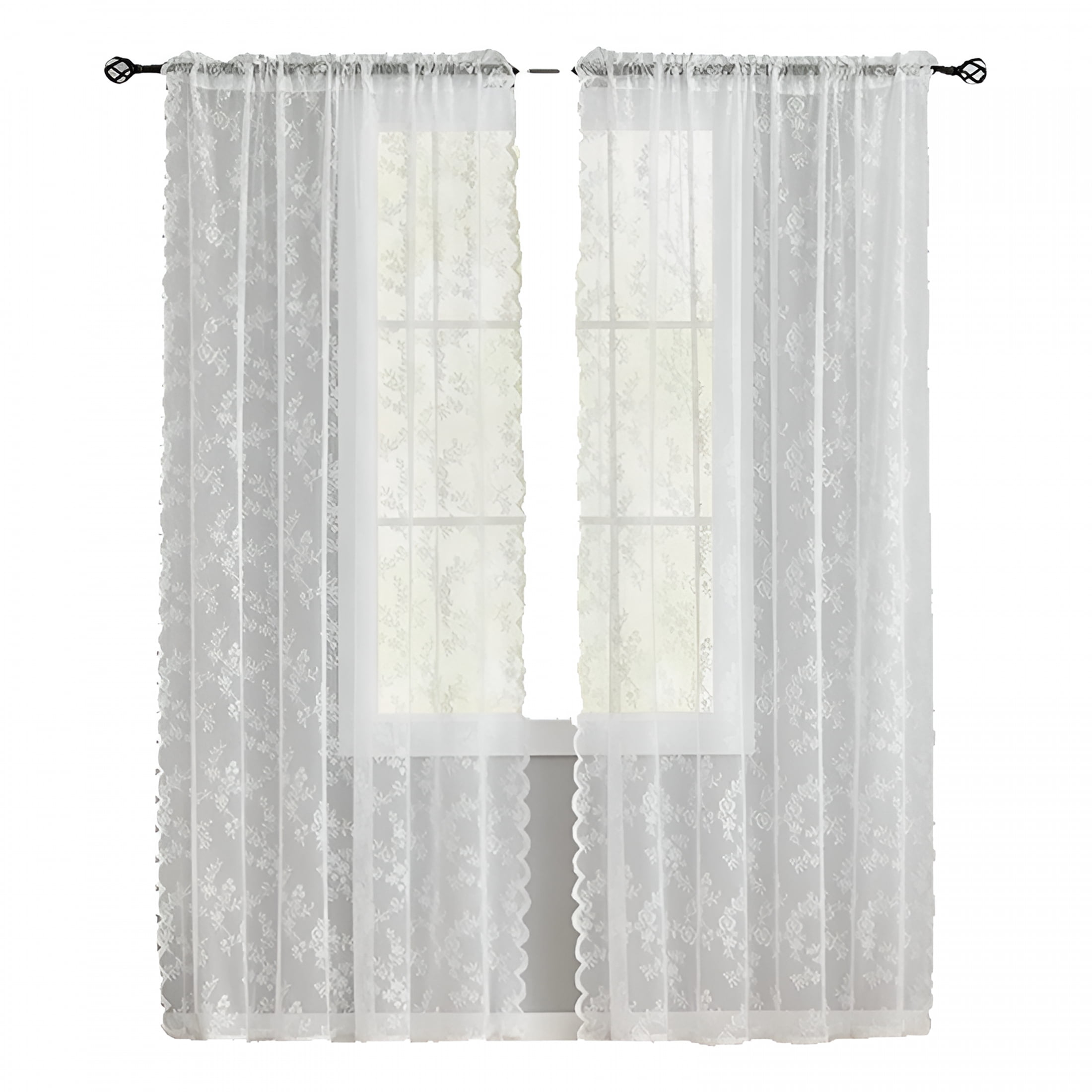 AUQ 2026 New 2 Panels Sheer Lace Curtains for Bedroom White Elegant ...